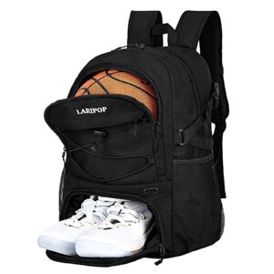 laripop basketball bag-youth basketball backpack for men&women, soccer volleyball bag with separate ball holder & shoes compartment