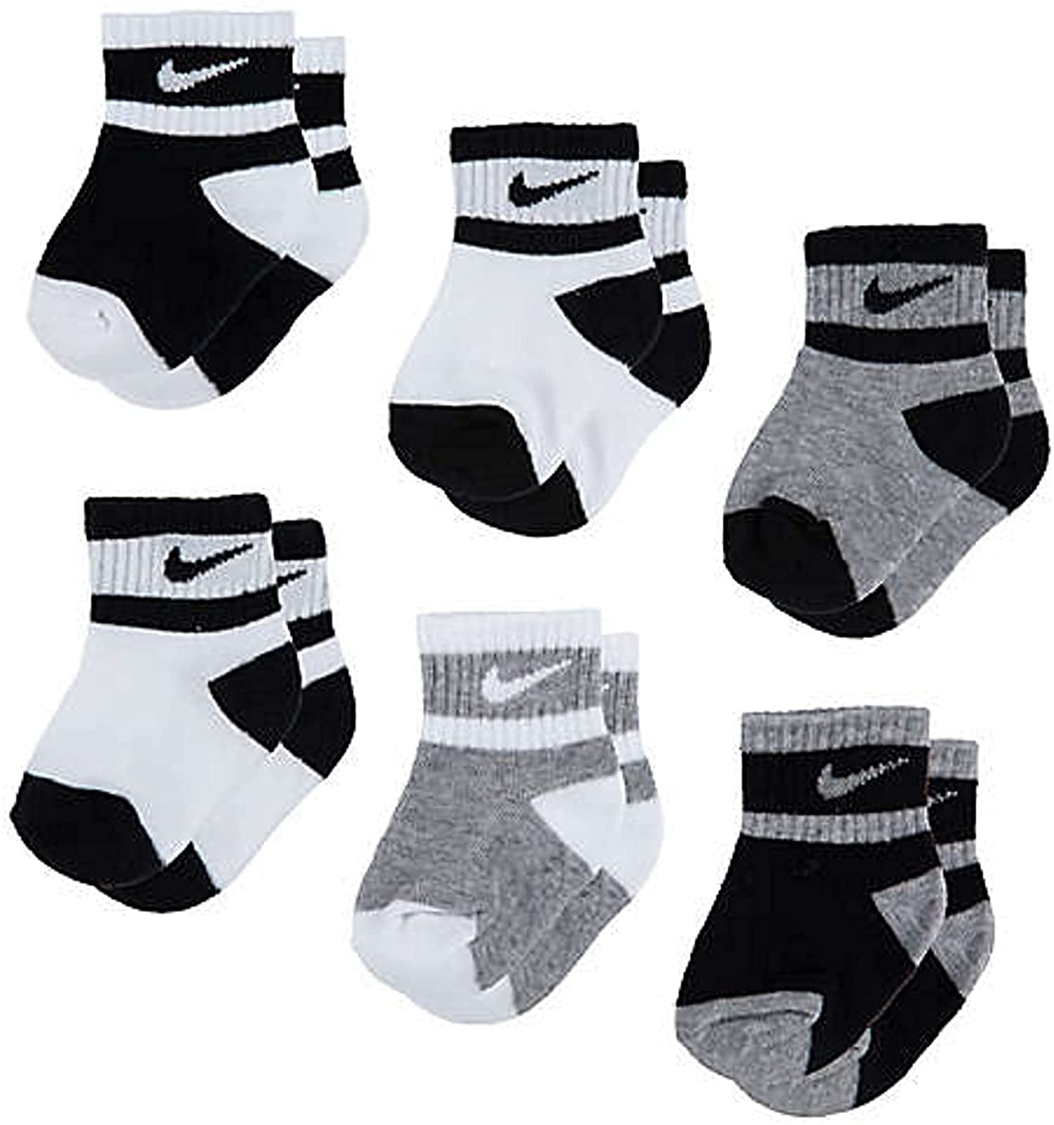 Nike Boys' Ankle 6 Pairs Socks, Black(nn0663-001)/G_white, 12-24 Months