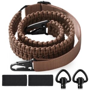 vvaagg 2 point qd sling adjustable 550 paracord sling with metal hook and qd sling swivels for hunting (tan)