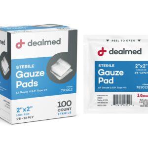 Dealmed Sterile Gauze Pads – 100 Count, 2’’ x 2’’ Disposable and Individually Wrapped Gauze Pads, Wound Care Product for First Aid Kit and Medical Facilities