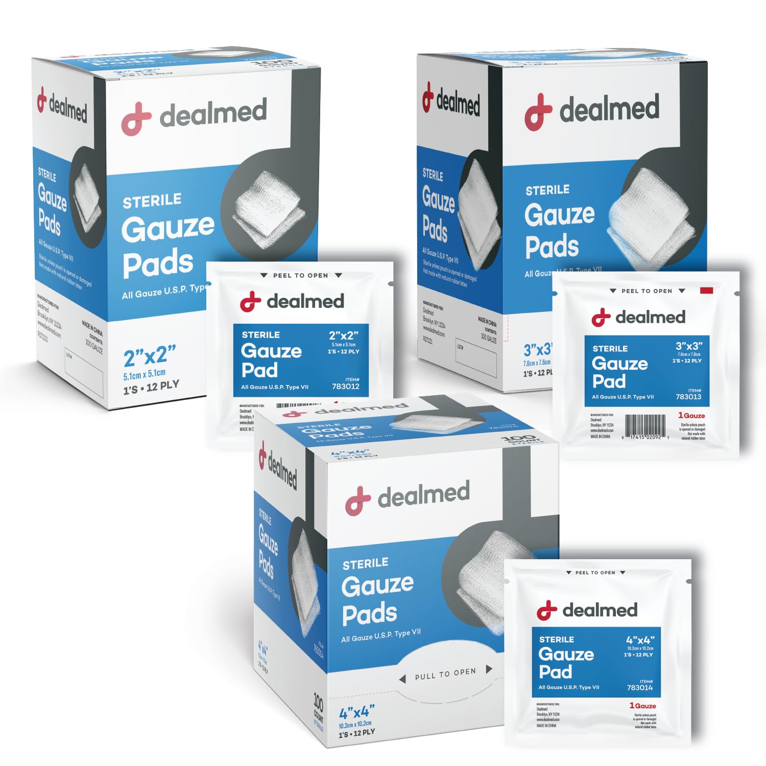 Dealmed Sterile Gauze Pads – 100 Count, 2’’ x 2’’ Disposable and Individually Wrapped Gauze Pads, Wound Care Product for First Aid Kit and Medical Facilities