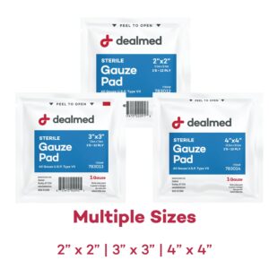 Dealmed Sterile Gauze Pads – 100 Count, 2’’ x 2’’ Disposable and Individually Wrapped Gauze Pads, Wound Care Product for First Aid Kit and Medical Facilities