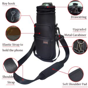 MUHMU Water Bottle Carrier Bag, 36oz Bottle Pouch Holder, Adjustable Shoulder Hand Strap 2 Pocket Sling Neoprene Sleeve Sports Water Bottle Accessories for Men Women Hiking Travelling Camping, Black