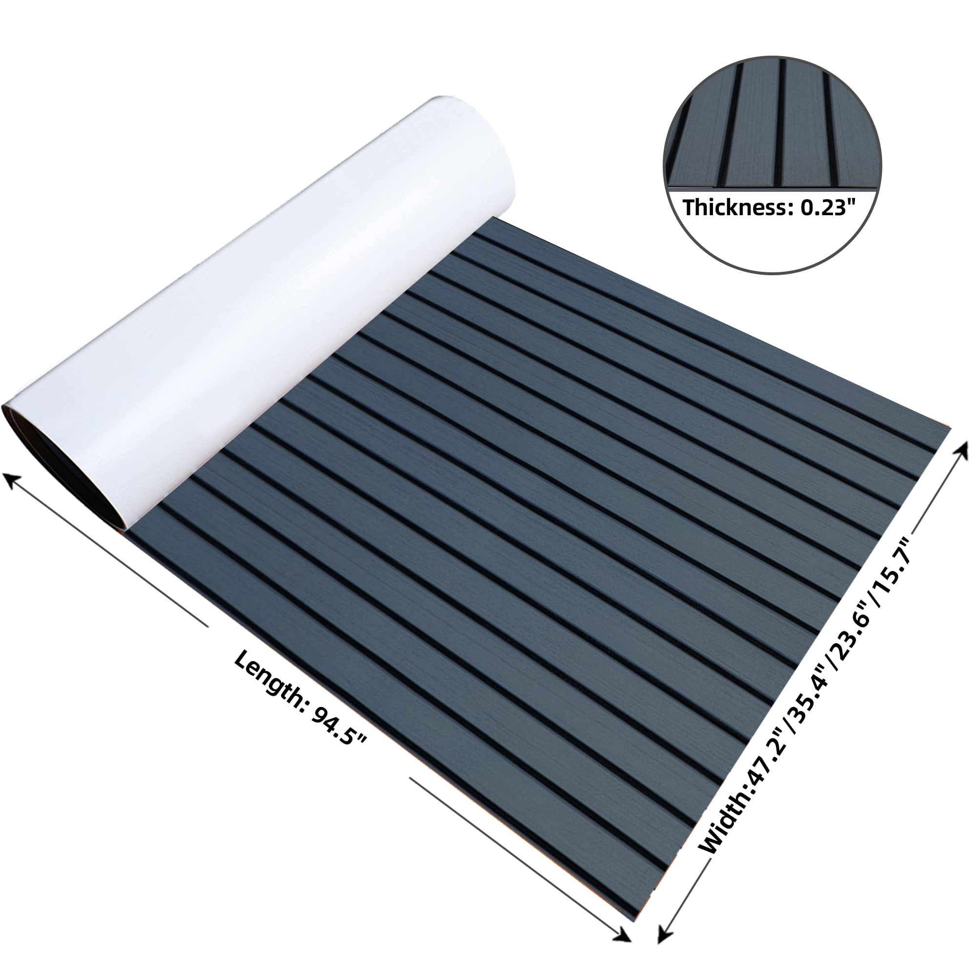 FOCEAN Boat Flooring EVA Foam Boat Decking Faux Teak Marine Flooring Boat Mat Boat Carpet Sheet for Motorboat RV Yacht Kayak Surfboard, 94.5''x 47.2'', Dark Grey+Black Lines