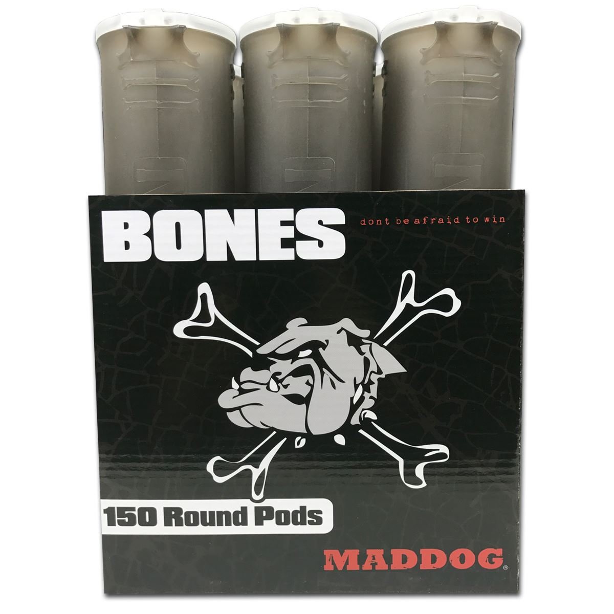 Maddog 150 Round BONES Paintball Pod - Smoke - 6 Pack