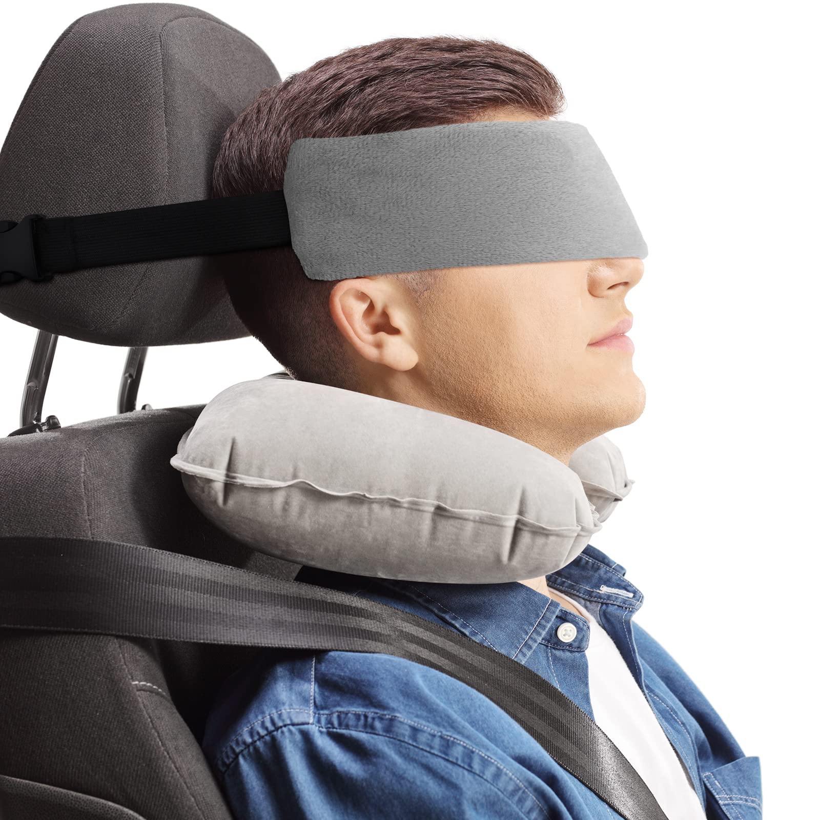 JenPen 2 Sets Headrest Travel Pillow Neck Pillow for Airplane Travel Functional Airplane Head Straps Neck Brace for Sleeping on Airplane Car (Gray)