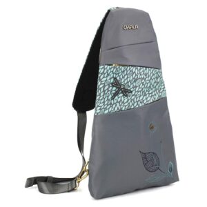 chala cv-escape sling backpack - women nylon rfid crossbody sling bag - dragonfly - gray