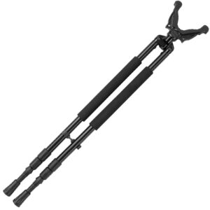 trakiom bipod shooting sticks for hunting， shooting bipod for hunting, adjustable bipod shooting rest, rifle bipod with 360° rubber v yoke rest, twist lock, lightweight aluminum frame and spike feet