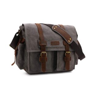 kattee men's canvas cow leather dslr slr vintage camera shoulder messenger bag dark gray