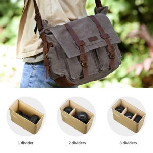 Kattee Men's Canvas Cow Leather DSLR SLR Vintage Camera Shoulder Messenger Bag Dark Gray