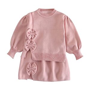 awarfy infant toddler girls long sleeve sweet bow sweater two piece set fashion preppy knit two dresses (rd2#7, 5-6 years)