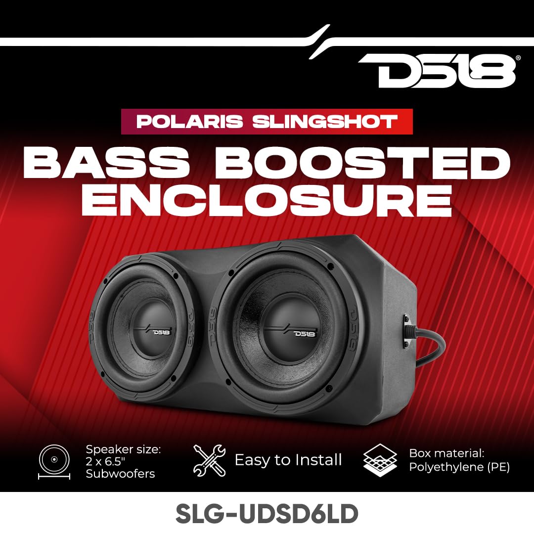 DS18 SLG-UDSD6LD Polaris Slingshot Under Dash Enclosure with Subwoofers - 2 x 6.5 Subwoofer 600W RMS 1200W Max Power - Loaded Speaker Bass Box for Slingshots 2015+