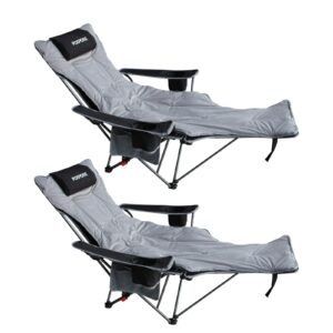 poepore 2-pack reclining camping chair with removable footrest lounge chair with headrest, cotton cushion, portable adjustable folding chairs for adults