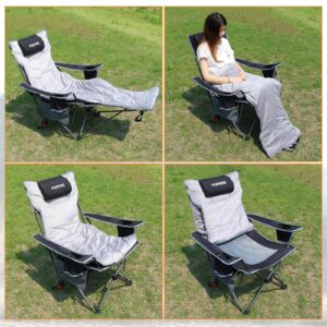 POEPORE 2-Pack Reclining Camping Chair with Removable Footrest Lounge Chair with Headrest, Cotton Cushion, Portable Adjustable Folding Chairs for Adults