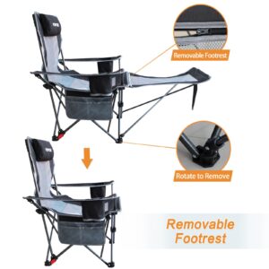 POEPORE 2-Pack Reclining Camping Chair with Removable Footrest Lounge Chair with Headrest, Cotton Cushion, Portable Adjustable Folding Chairs for Adults