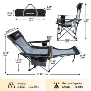 POEPORE 2-Pack Reclining Camping Chair with Removable Footrest Lounge Chair with Headrest, Cotton Cushion, Portable Adjustable Folding Chairs for Adults