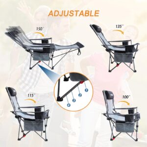 POEPORE 2-Pack Reclining Camping Chair with Removable Footrest Lounge Chair with Headrest, Cotton Cushion, Portable Adjustable Folding Chairs for Adults