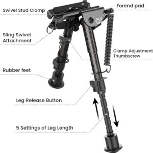 CVLIFE Bipod, Carbon Fiber Bipod for Rifle with Picatinny Adapter 6-9 Inches Bipod