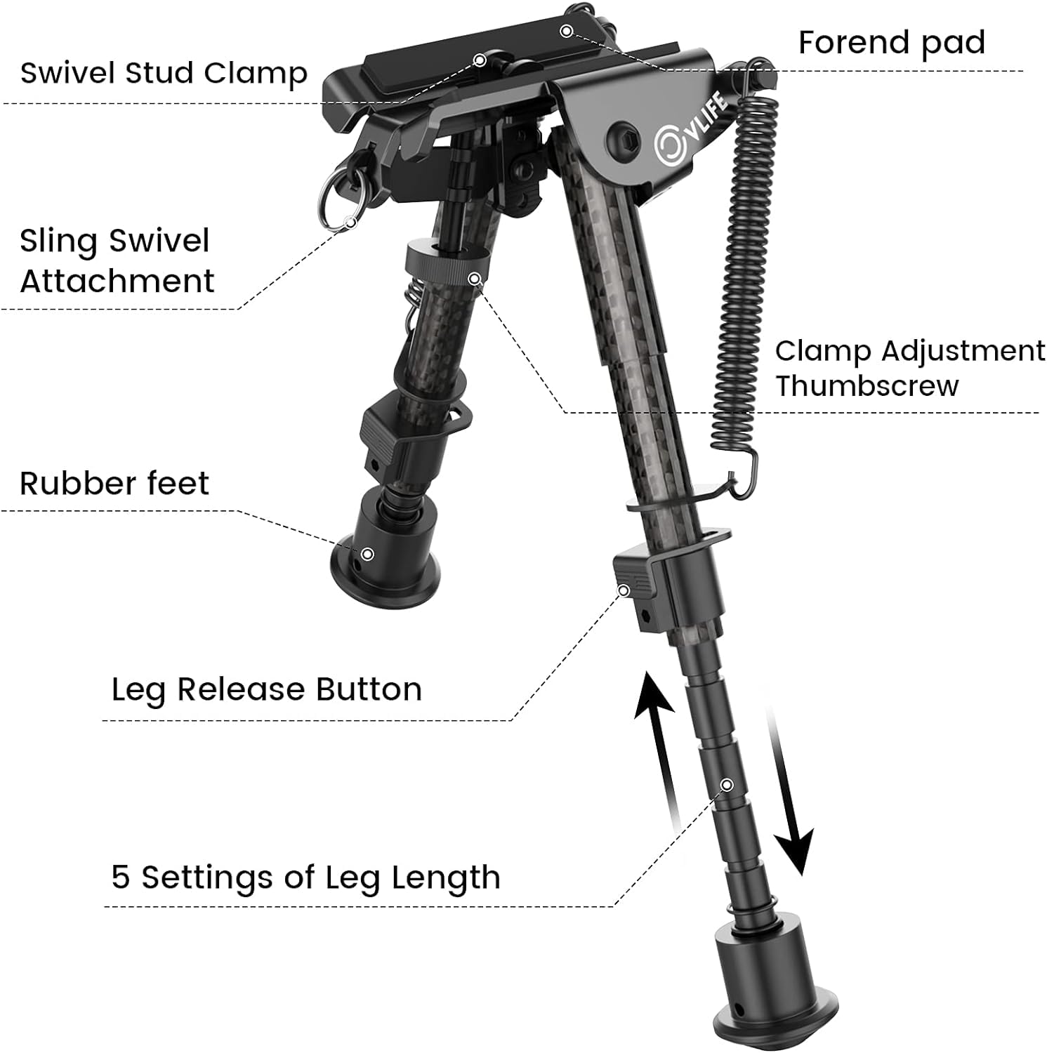 CVLIFE Bipod, Carbon Fiber Bipod for Rifle with Picatinny Adapter 6-9 Inches Bipod