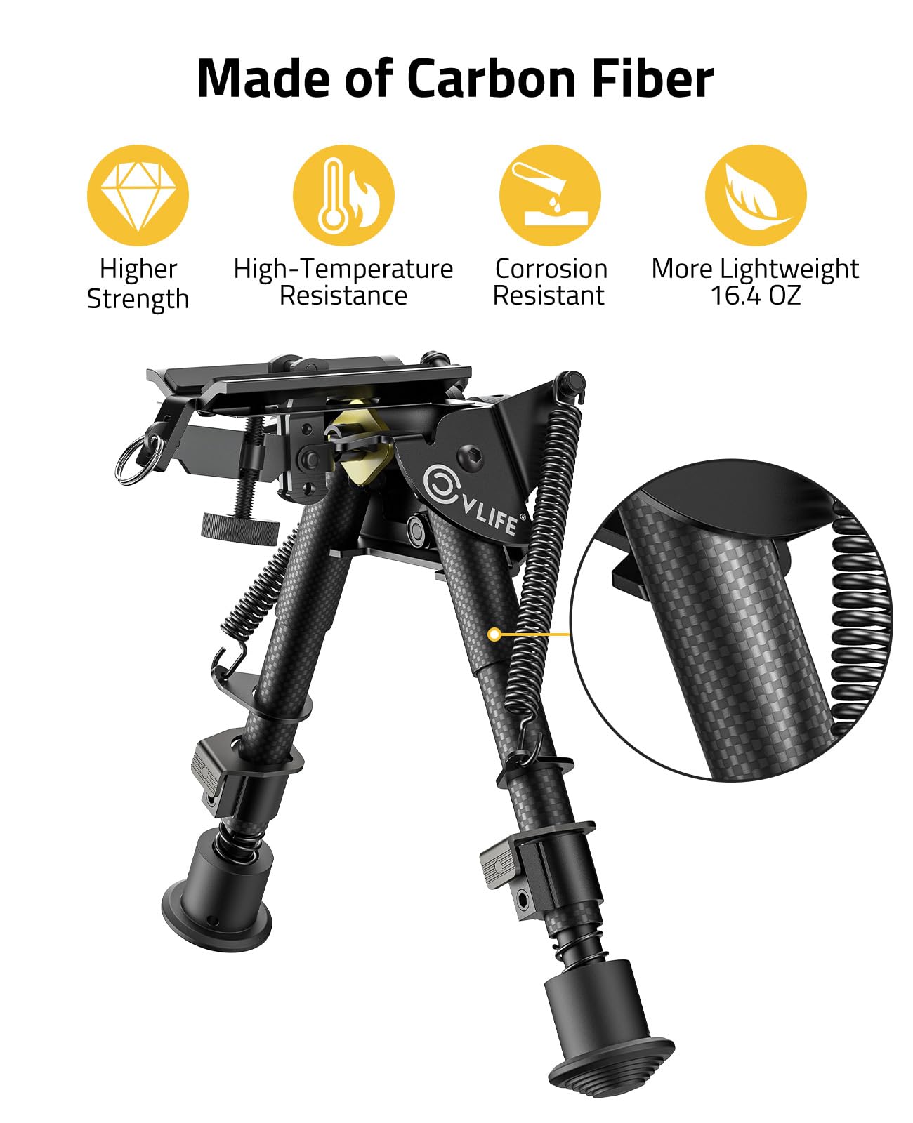 CVLIFE 6-9 Inches Carbon Fiber Rifle Bipod, Pivot Tilting Bipods for Rifles with Adapter Compatible with Mlok Swivel Bipod for Hunting and Shooting