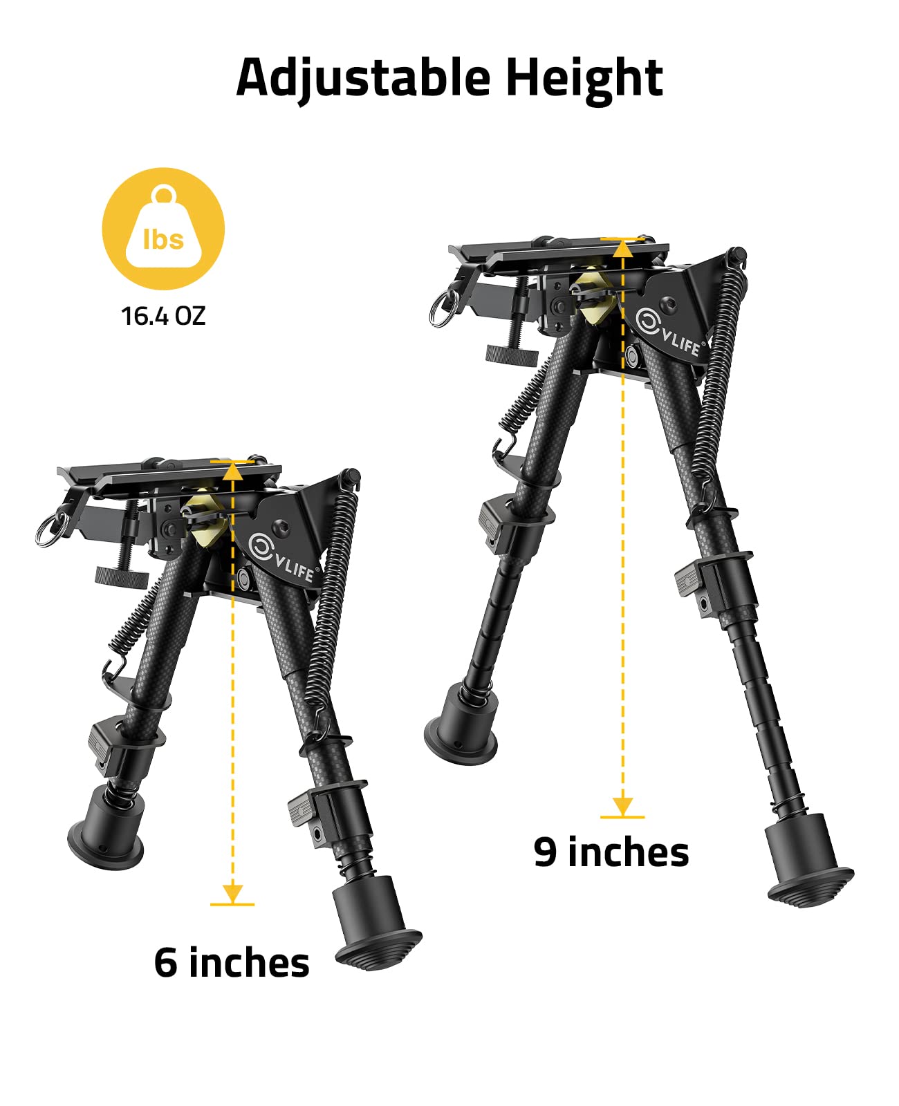 CVLIFE 6-9 Inches Carbon Fiber Rifle Bipod, Pivot Tilting Bipods for Rifles with Adapter Compatible with Mlok Swivel Bipod for Hunting and Shooting