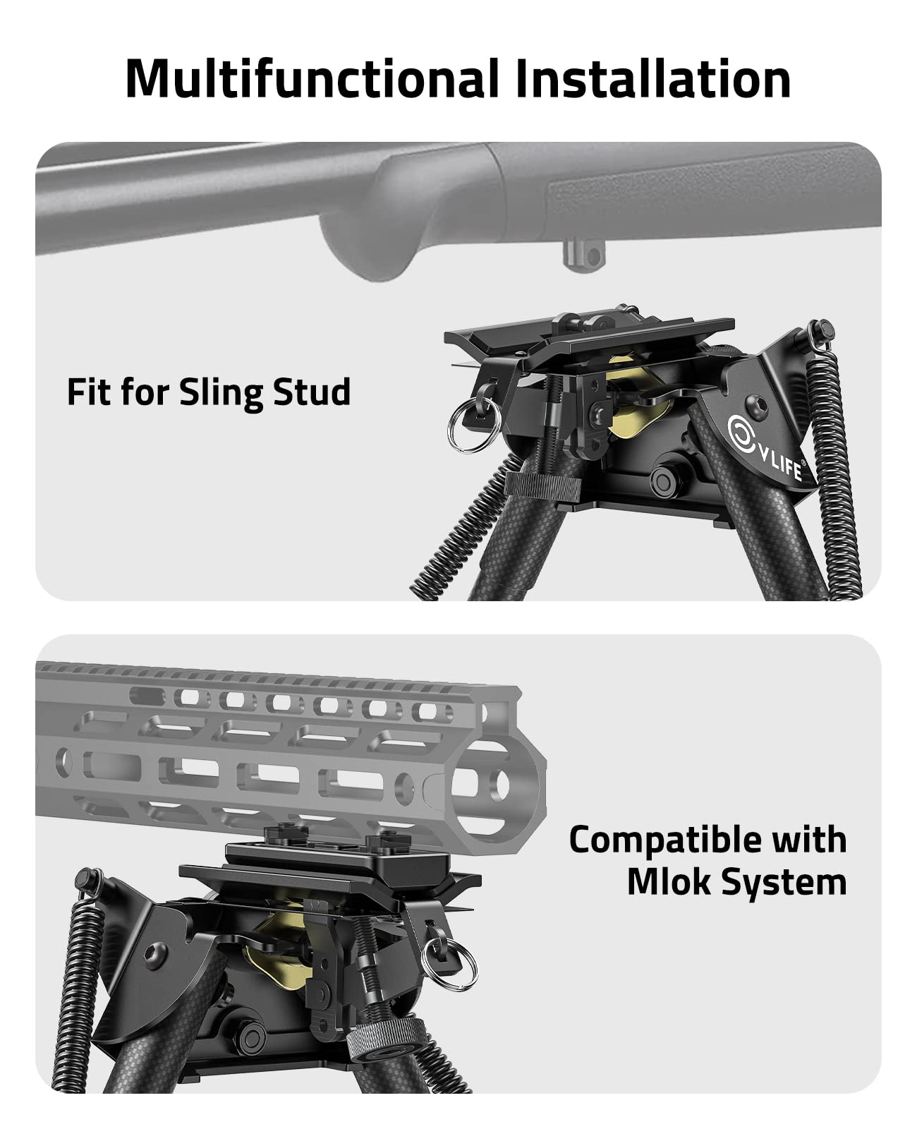 CVLIFE 6-9 Inches Carbon Fiber Rifle Bipod, Pivot Tilting Bipods for Rifles with Adapter Compatible with Mlok Swivel Bipod for Hunting and Shooting