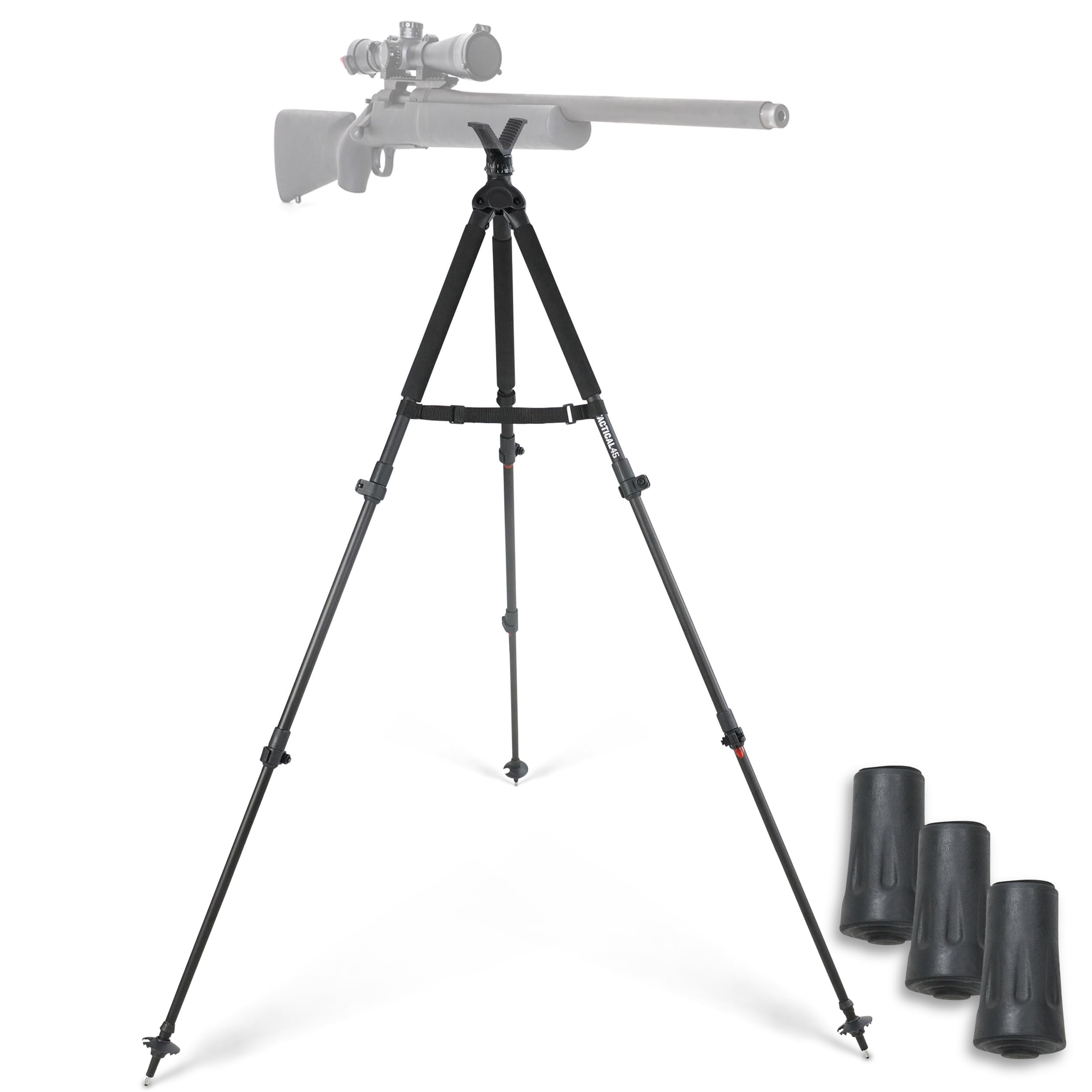 Tactical45 Convertible Tripod Shooting Sticks for Hunting Rifles 74in - Telescopic Monopod, Bipod, Tripod 360 Degree Swivel V Yoke Rifle Rest for Shooting with 90 Degree Swing Leg and Adjustable Feet