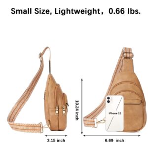 BOSTANTEN Small Sling Bag for Women Leather Crossbody Bags Fanny Pack Chest Bag for Travel, Camel Brown