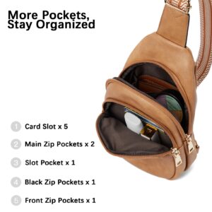 BOSTANTEN Small Sling Bag for Women Leather Crossbody Bags Fanny Pack Chest Bag for Travel, Camel Brown