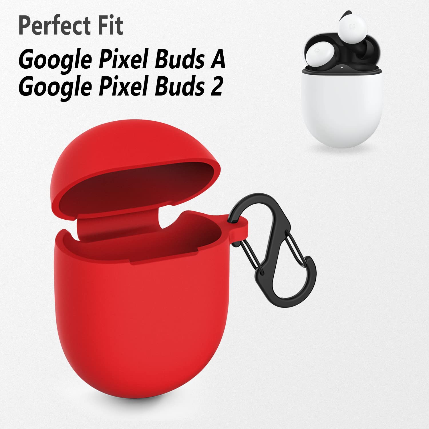 Geiomoo Silicone Case Compatible with Google Pixel Buds A-Series, Google Pixel Buds 2, Protective Cover with Carabiner (Red)