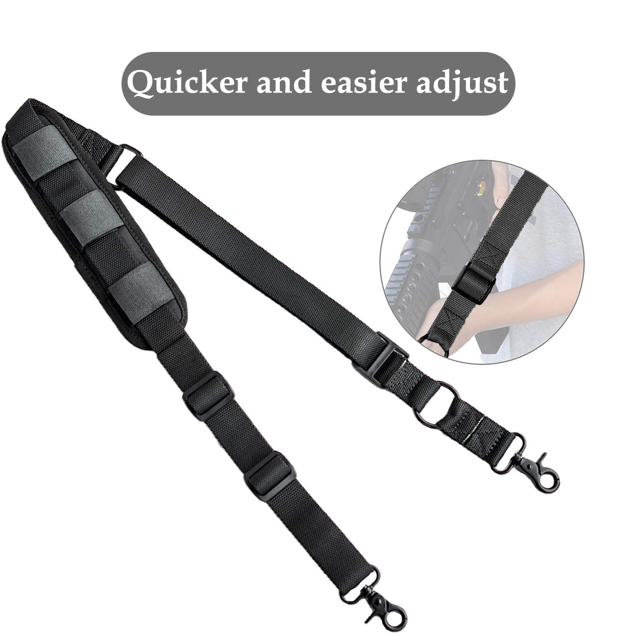 2 Point Rifle Sling with Shoulder Pad Quick Adjustable Gun Strap Multi-Use Two Point Sling (Black)