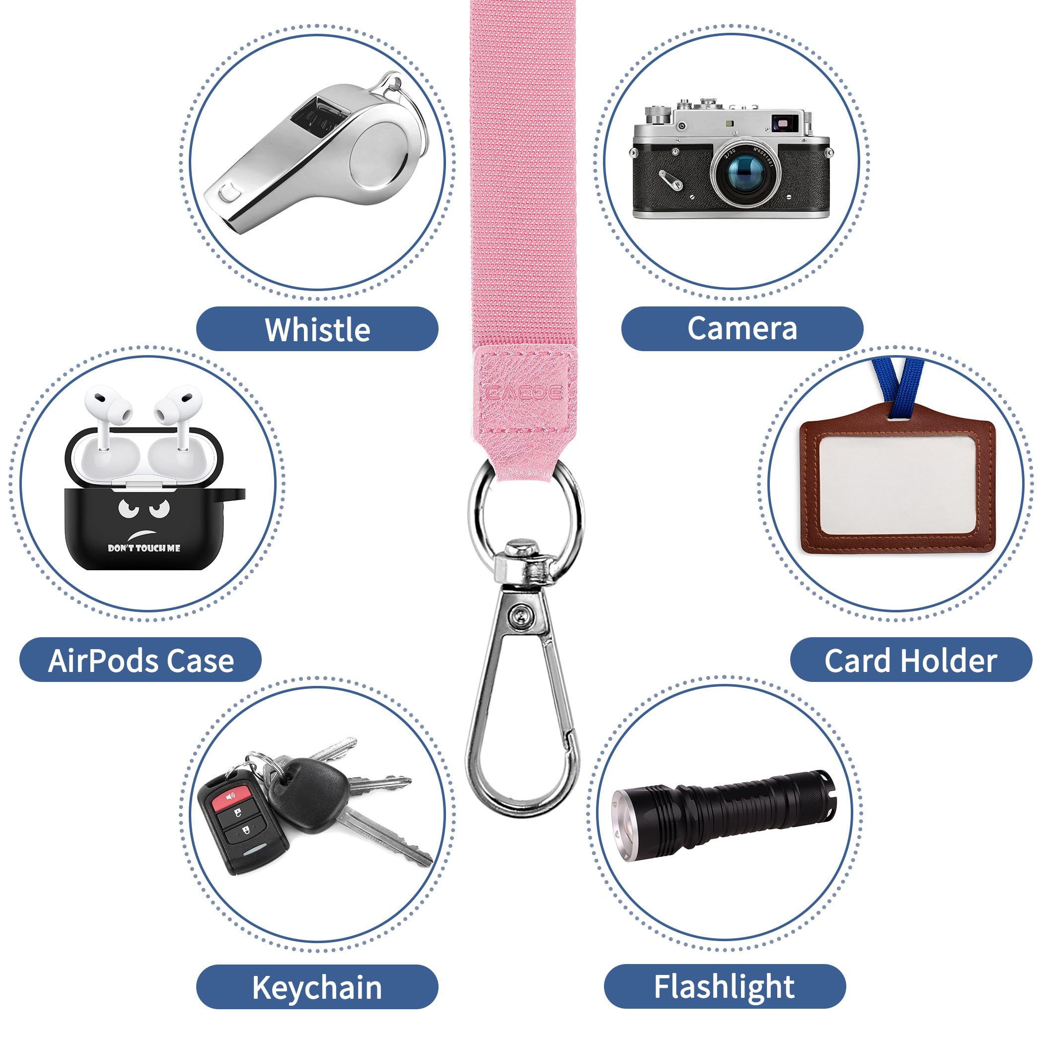 CACOE Phone Lanyard 2 Pack-1× Adjustable Neck Strap,1× Wrist Strap,4× Pads,Universal Crossbody Cell Phone Lanyards,Multifuctional Patch Phone Lanyards Compatible with Most Smartphones(Pink)