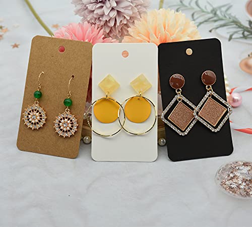 Twavang Earring Card Holder Set, 100Pcs Kraft Paper Earring Display Cards, 100 Pairs Clear Earring Backs with 100Pcs Self Adhesive Bags for Earrings Jewelry Display (Brown, 3.5" x 2")