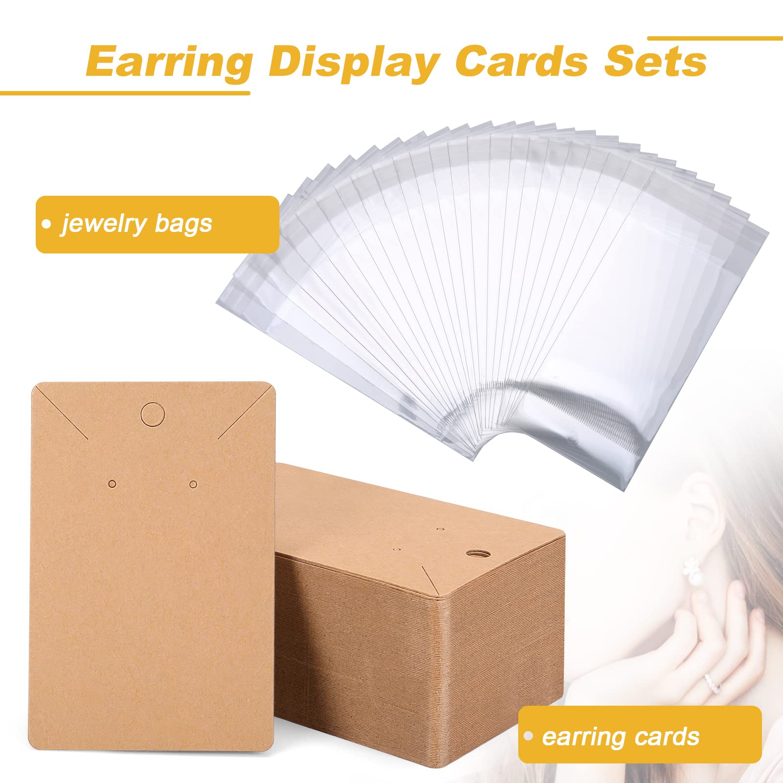 ovsor Earring Display Cards - 3.5 x 2.4 Inches Earring Cards with Packaging Bags for Earrings Necklace Jewelry Cards