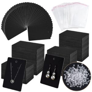 miahart 400 pcs black earring cards black earring holder cards with self-sealing bags and clear earring backs for earrings necklace display hanging jewelry packaging