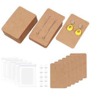 swpeet 300pcs cowhide color earring display cards assorment kit, 100pcs 3.5 x 2.4 inches square earring holder cards with silicone earring backs and self-seal bags for earrings necklace jewelry