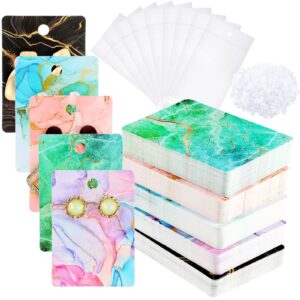 900 pcs marble earring necklace display card holder for selling, 250 pcs 5 colors jewelry display cards 150 pcs self seal bags and 500 earring back for jewelry packing, 2 x 2.8 inches (golden ripple)