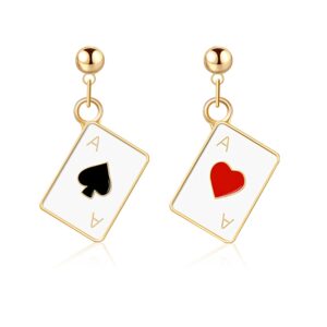 wuweijiajia unique funny 14k gold plated hypoallergenic poker hearts and spades a ace playing cards dangle drop post stud earrings for women gambling casino jewelry gift (gold)