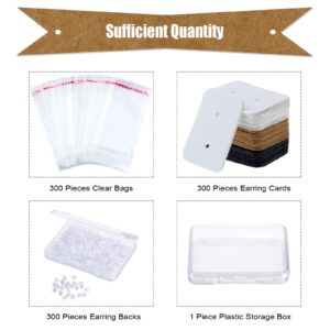 300 Pieces Earring Cards Earring Display Cards with 300 Pieces Clear Cellophane Bags 300 Pieces Earring Back and Plastic Earring Storage Containers for Jewelry Making