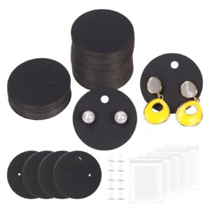 swpeet 600pcs black earring display cards assorment kit, 4cm-1.6 inch round earring holder cards with earring backs and self-seal bags, ear studs holder cards for ear studs and earrings display