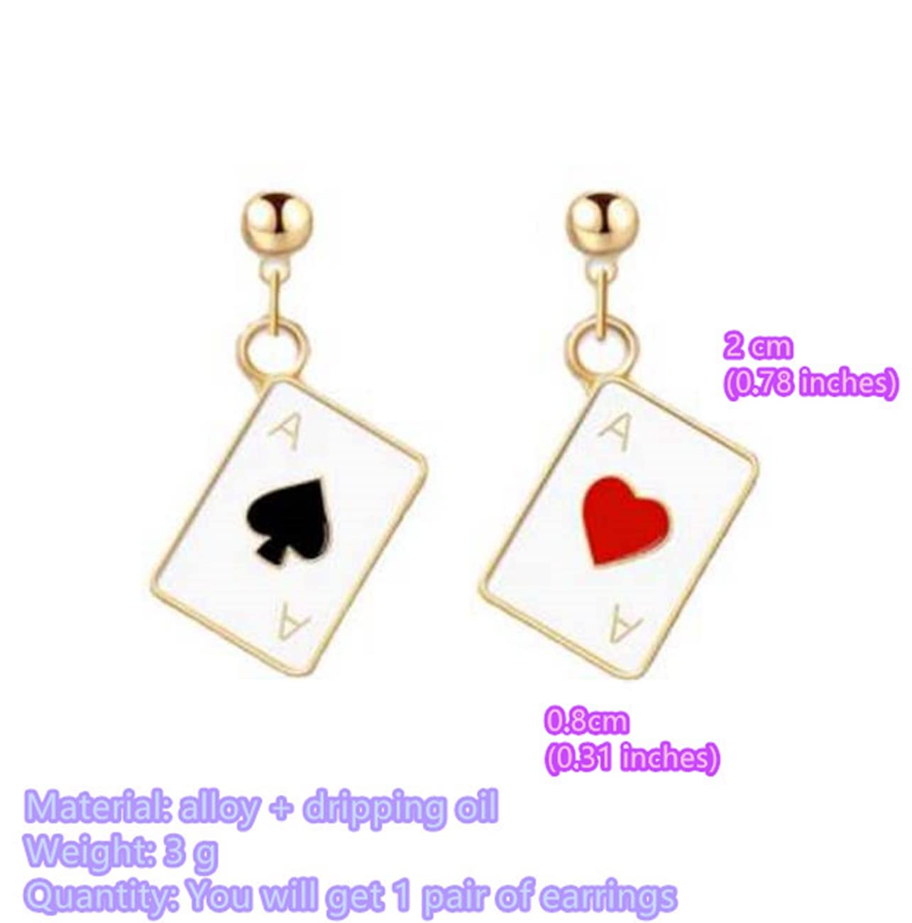 Funny Poker Dangle Earrings Cool Playing Cards Dangle Drop Stud for Women