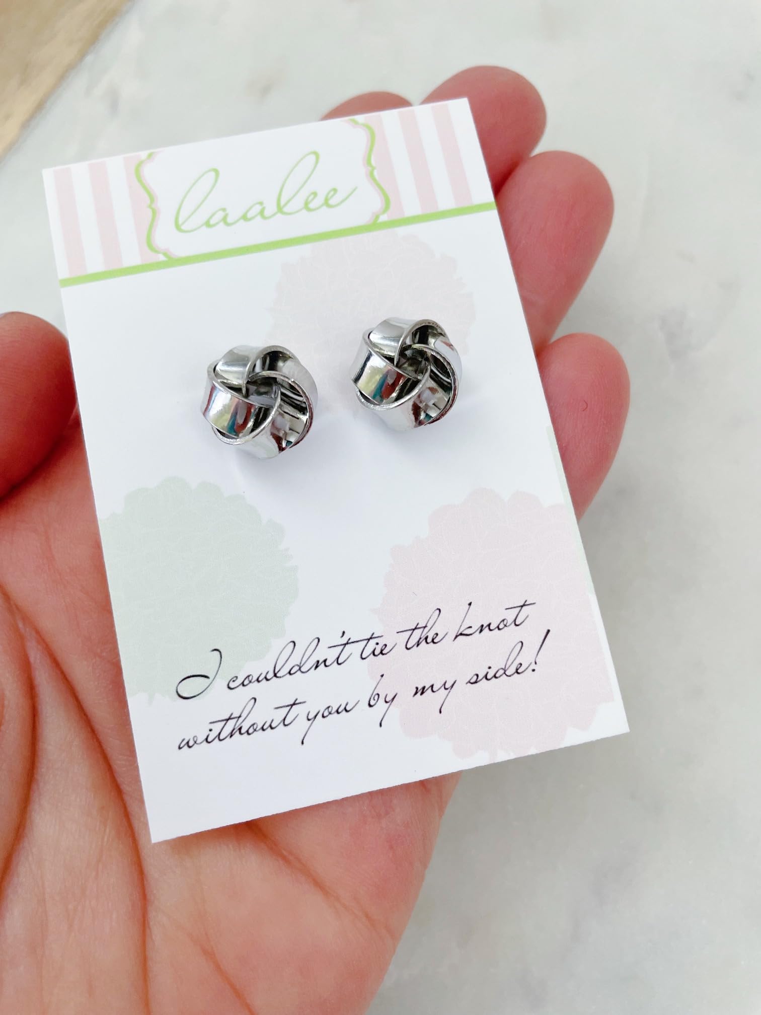 Silver Knot Earrings Knot Jewelry Stud Earrings Post Earrings Bridesmaid Card Gift Tie the Knot Card Wedding Jewelry