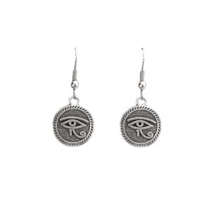 eye of horus egyptian earrings, silver tone, with message card