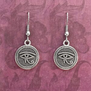 Eye of Horus Egyptian Earrings, Silver Tone, with Message Card