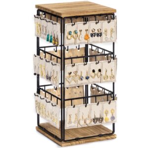 yoimori earring holder organizer,earring storage organizer with wood base,48 hooks earring rack for women and girls,jewelry organizer stand for displaying ring,earrings,ear stud,bracelets