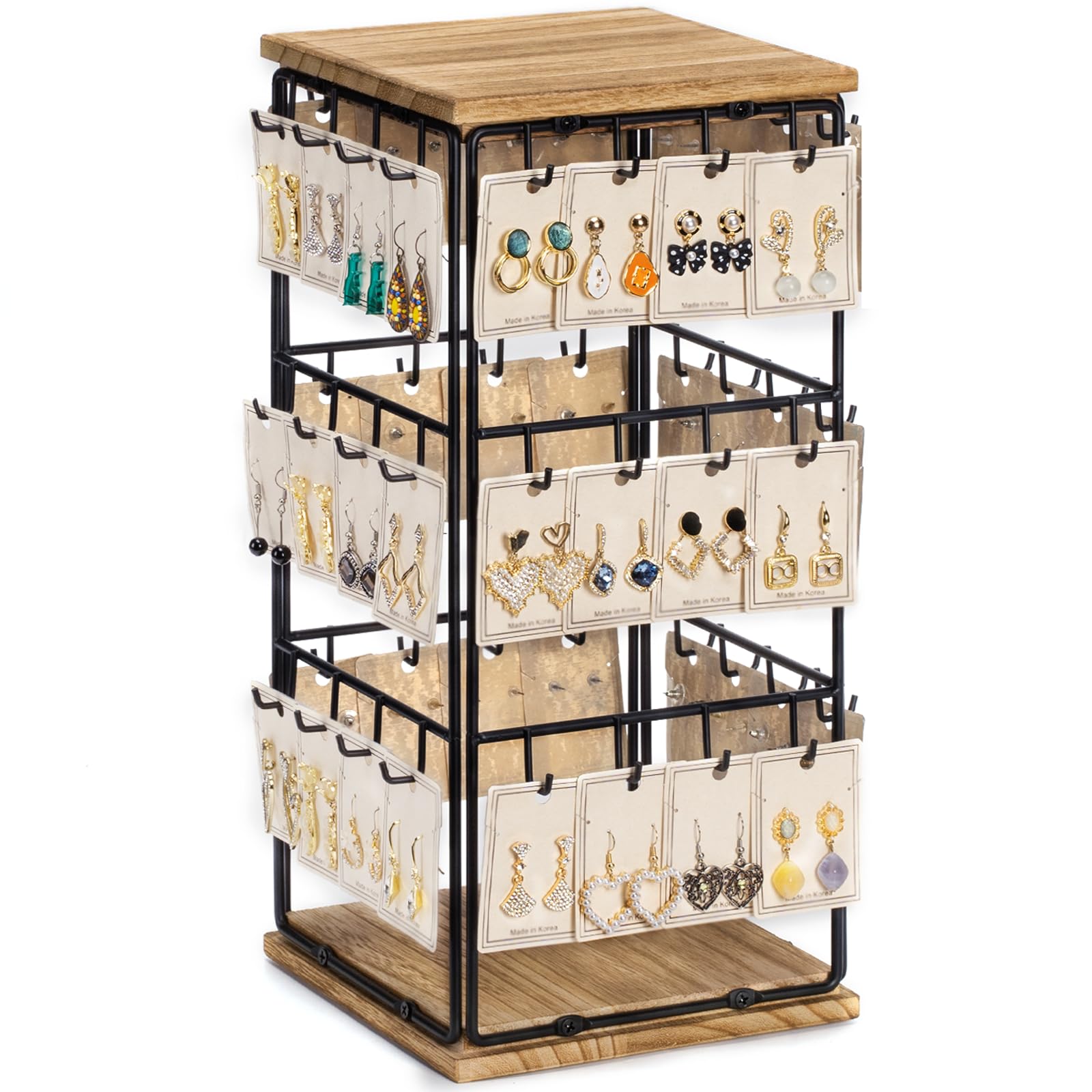 Yoimori Earring Holder Organizer,Earring Storage Organizer with Wood Base,48 Hooks Earring Rack for Women and Girls,Jewelry Organizer Stand for Displaying Ring,Earrings,Ear Stud,Bracelets