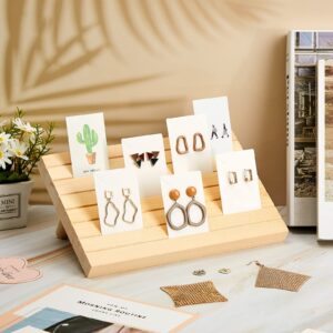 62 Pcs Wood Earring Display Stand 2 Set Earring Display for Selling Earring Display Holder with Earring Card for Selling(Wood Color)