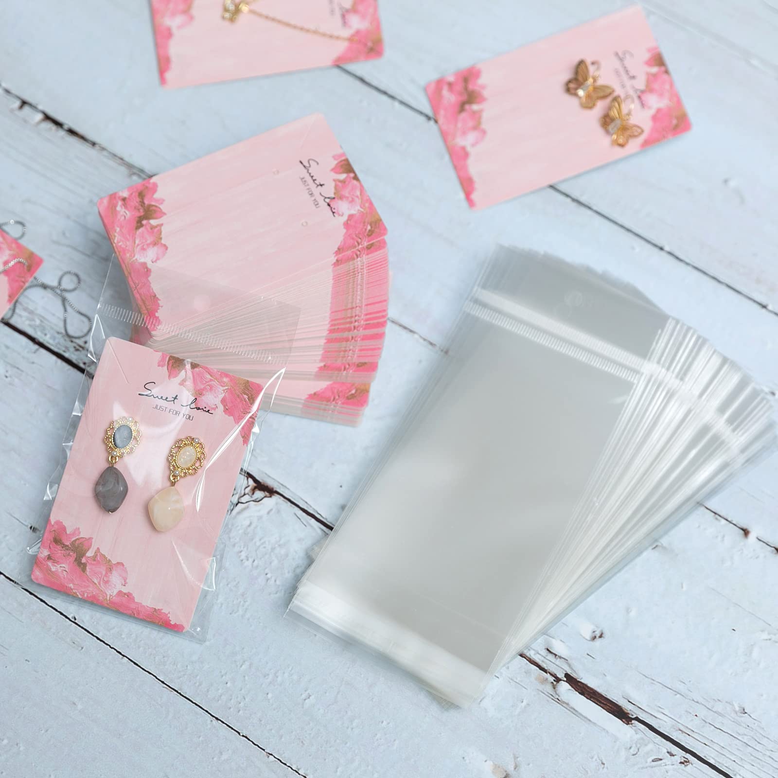 3.5" x 2.4" Pink Necklace Display Cards With Bags Earring Display Cards Sets Earring Packing Holder Cards With bags Jewelry Packing For Earring Necklace Jewelry Packing 100Pack Paper 100Pack Bags