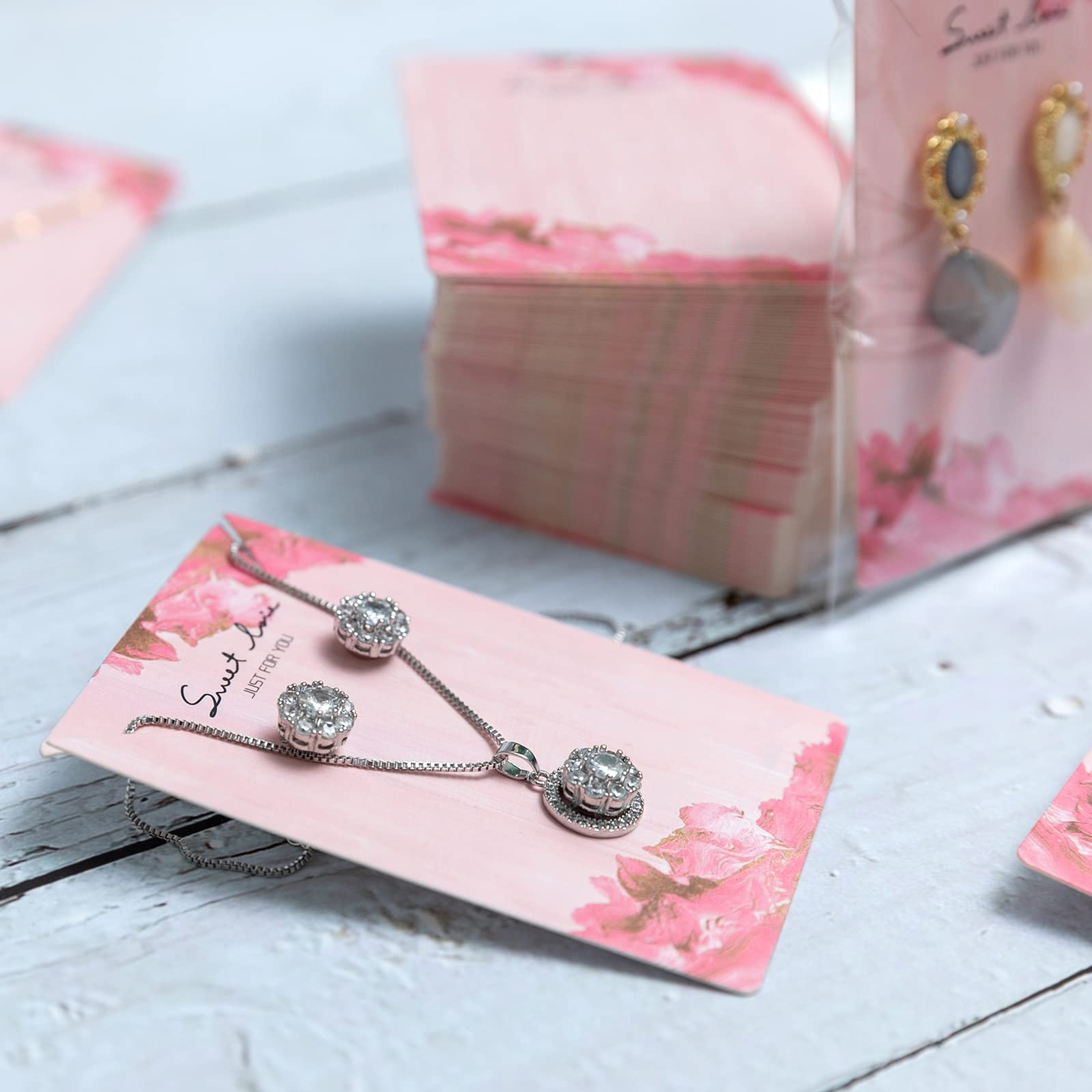 3.5" x 2.4" Pink Necklace Display Cards With Bags Earring Display Cards Sets Earring Packing Holder Cards With bags Jewelry Packing For Earring Necklace Jewelry Packing 100Pack Paper 100Pack Bags