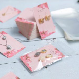 3.5" x 2.4" Pink Necklace Display Cards With Bags Earring Display Cards Sets Earring Packing Holder Cards With bags Jewelry Packing For Earring Necklace Jewelry Packing 100Pack Paper 100Pack Bags